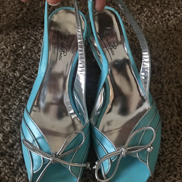Emilio Pucci | Shoes | Emilio Pucci Size 7 37 Turquoise Wedge Sandal ...